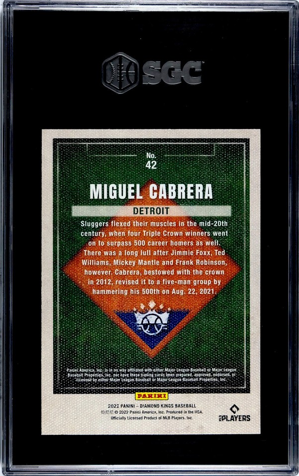2022 Panini Diamond Kings #42 Miguel Cabrera SGC 10 PRISTINE GOLD LABEL ...