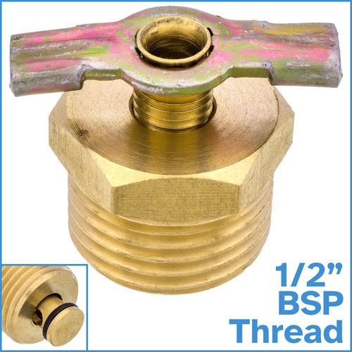 Brass 1/2" BSP Drain Cock Valve Air Compressor Tank Fitting Rubber Seal ...