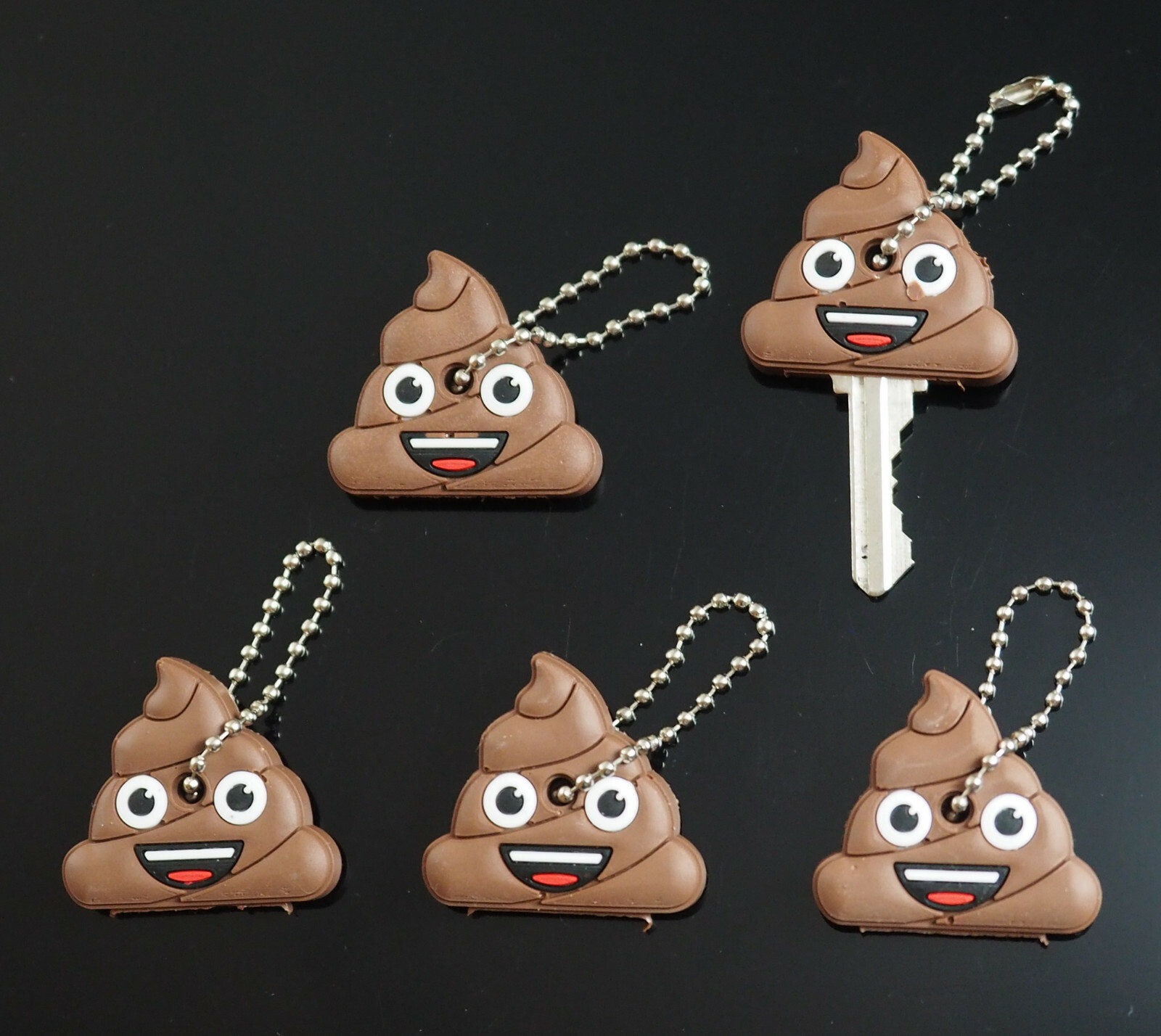 5x PCS Lot - Cute Cartoon Silicone Keychain Emoji Poop Key Cover Cap | eBay