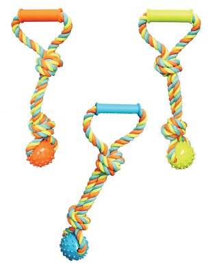 Dog Rope Toss Fetch Tug Toy With Tough Spike Ball & Handle Play and ...