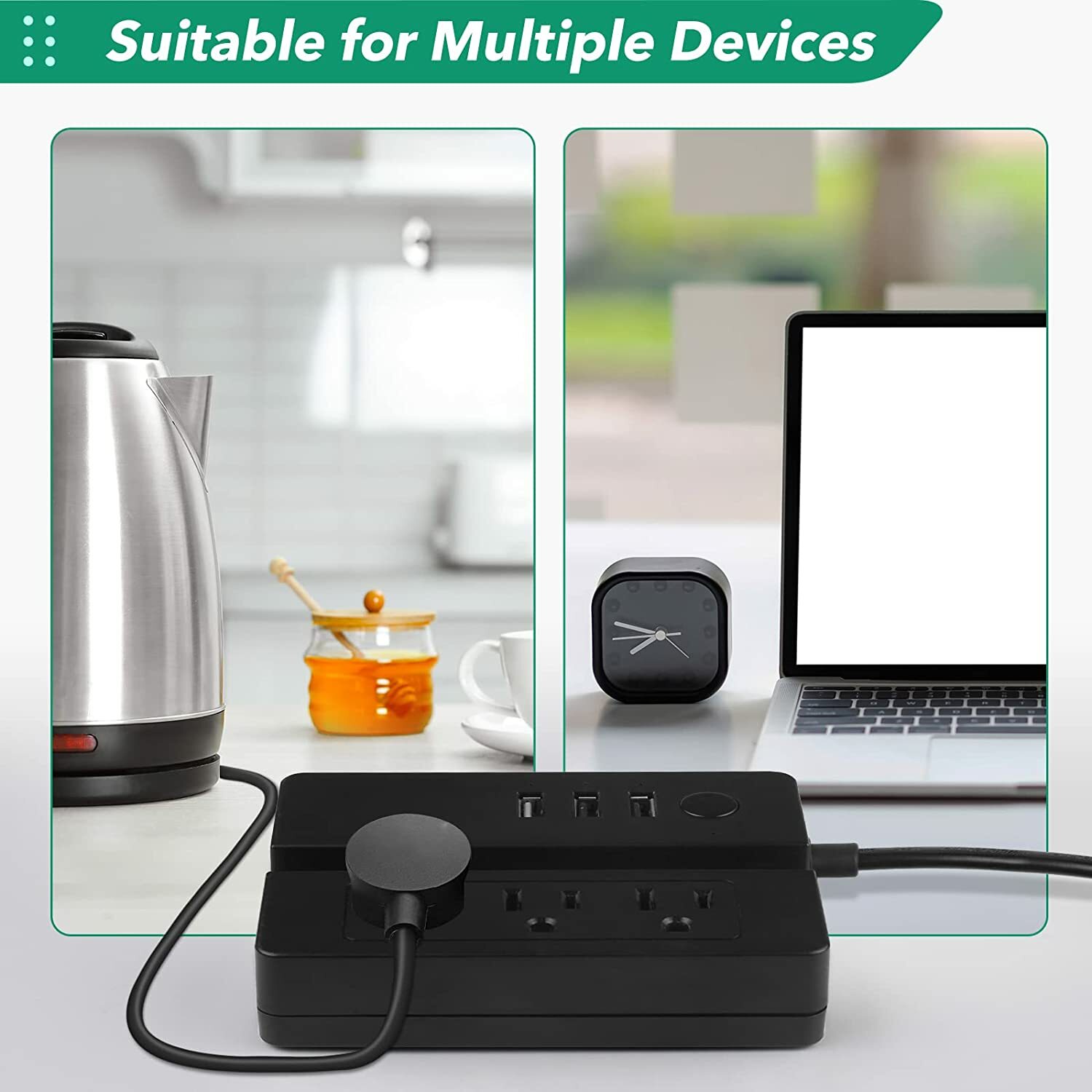 BN-LINK Desktop Power Strip with 3 Outlets & 3 USB Ports To Hold The ...