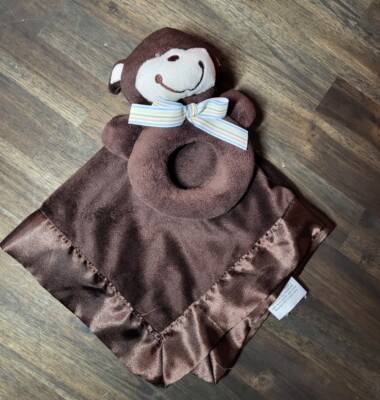 Carters Monkey Security Blanket Lovey Baby Rattle 14" Brown Satin Back ...