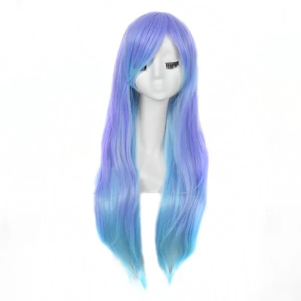 Long Straight Synthetic Wig Blue Purple Ombre Hair Cosplay Wigs ...