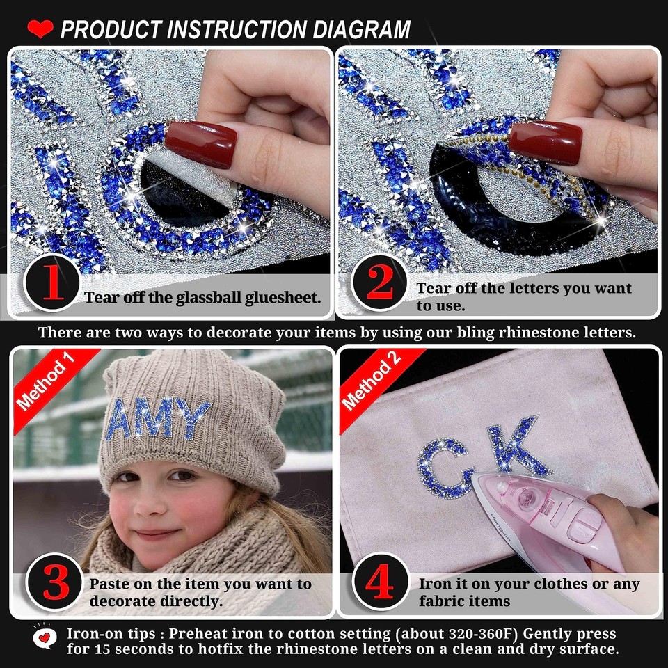 34Pcs Rhinestone Letter Stickers Bling Glitter Alphabet A-Z Letters ...