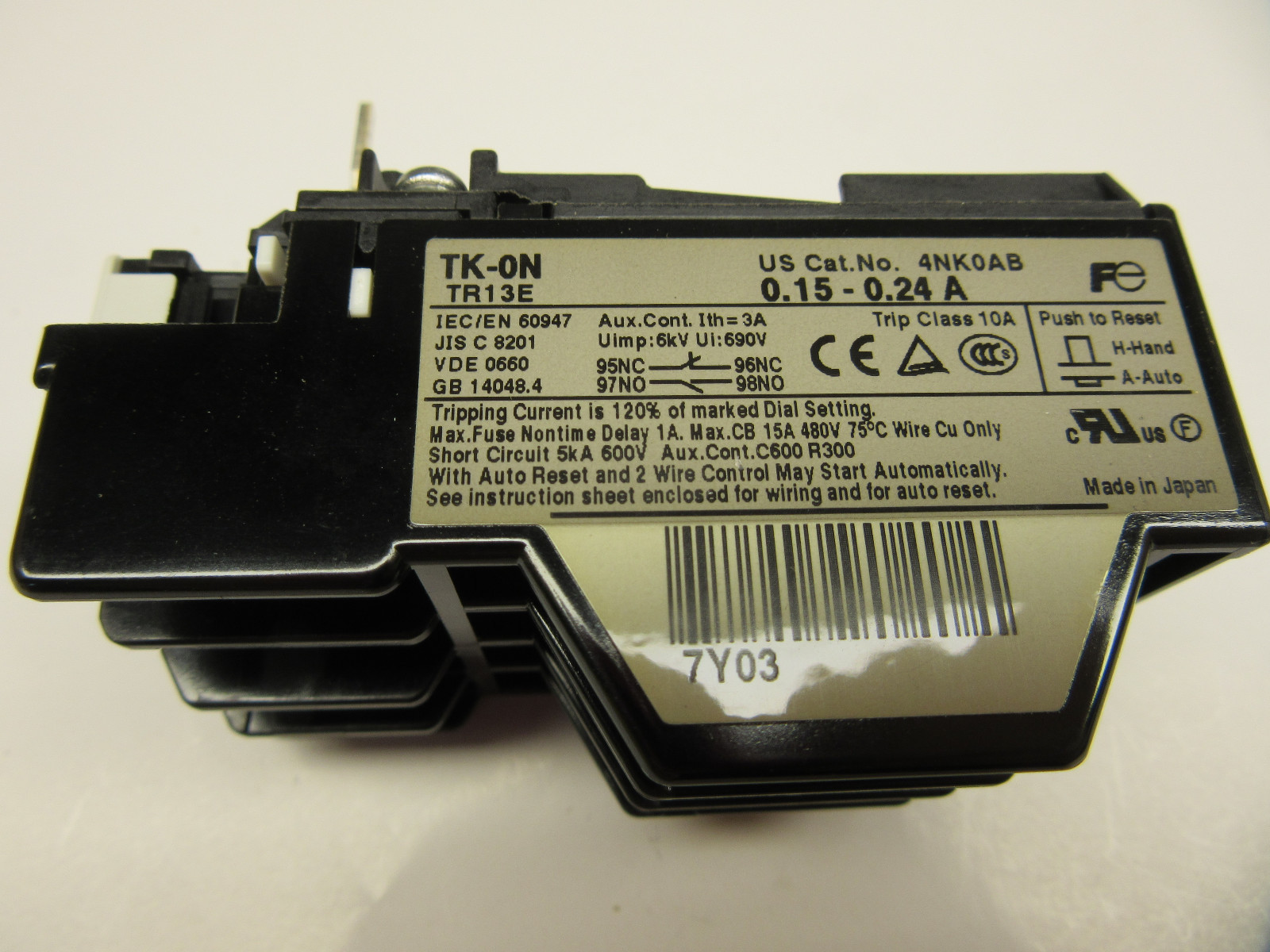 Fuji TK-0N Overload Relay TR13E Range .15A to .24A NEW!!! Free Shipping ...