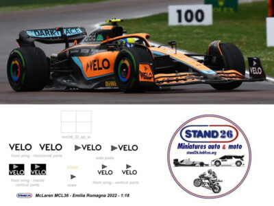 423a Decals VELO McLaren MCL36 Emilia Romagna GP 2022 for Solido 1:18 ...