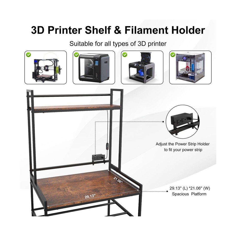 3D Printer Stand with Filament Storage, Large 3D Printer Table with LED ...