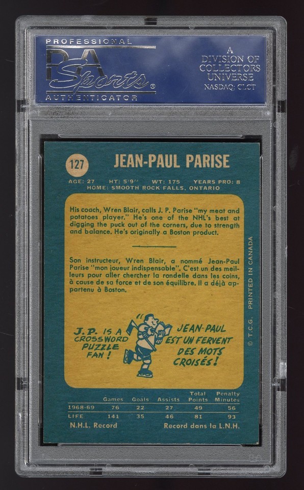 1969 O-Pee-Chee 127 Jean-Paul J P Parise PSA/DNA Minnesota North Stars ...