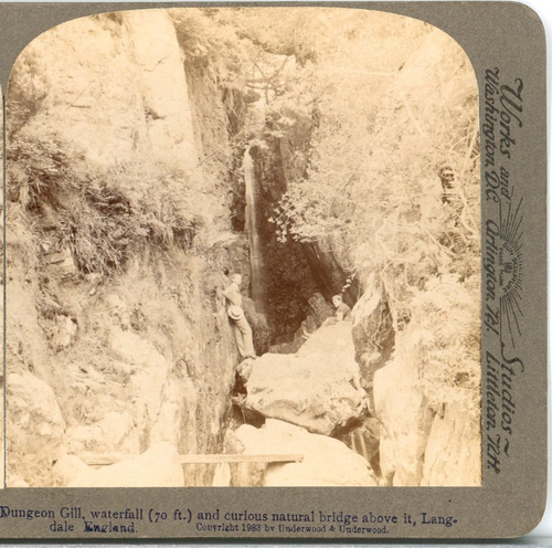 ENGLAND, Dungeon Gill Waterfall & Natural Bridge--Underwood Stereoview ...