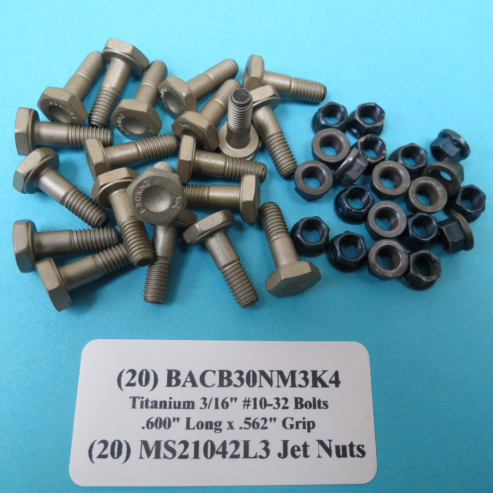 10-32 x .600 Long Titanium 3/16 Boeing BACB30NM3K4 Aircraft 20 Bolts ...