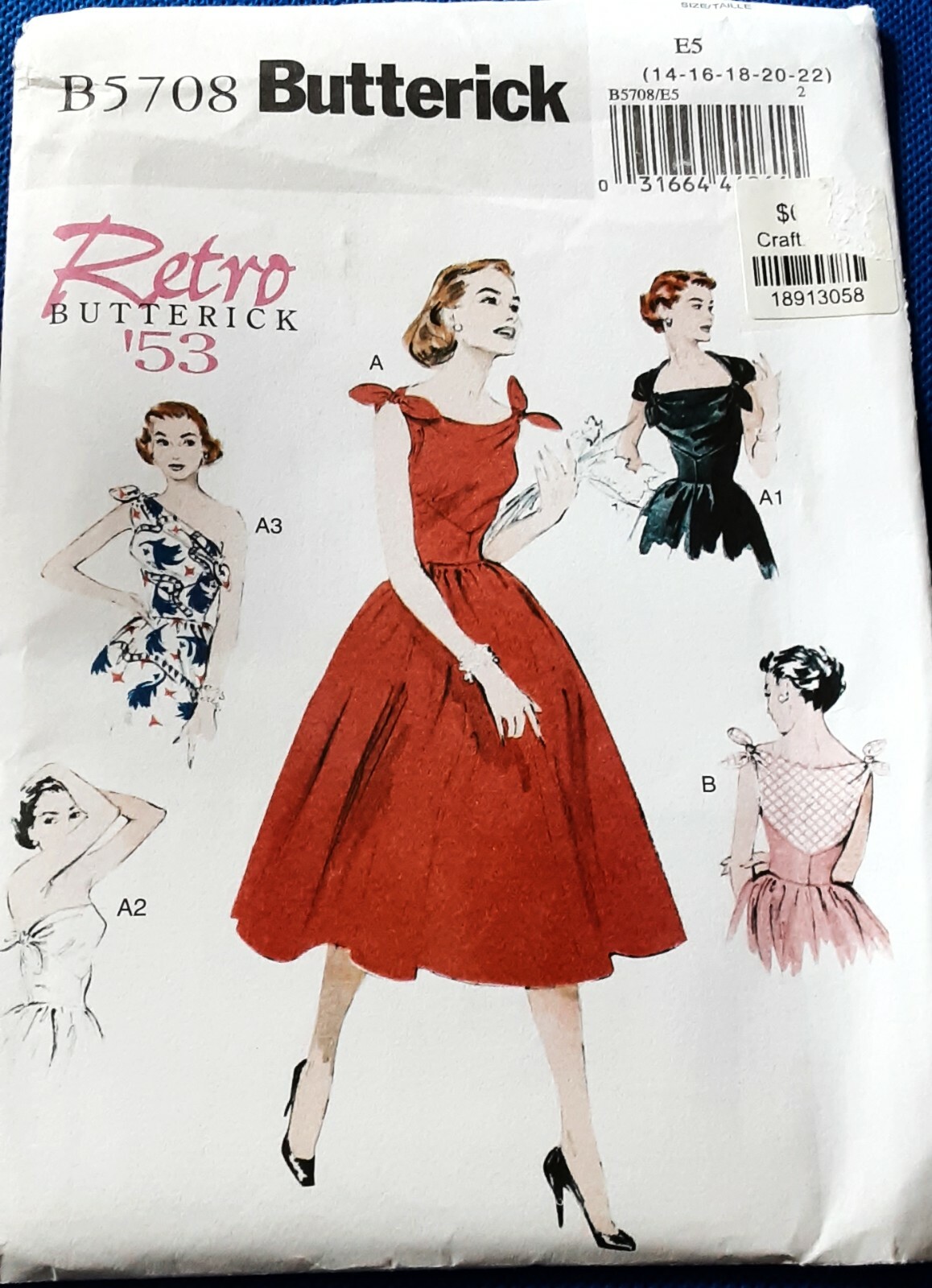 Butterick B5708 Retro Rockabilly Dress Sewing Pattern Size 14-22 for ...
