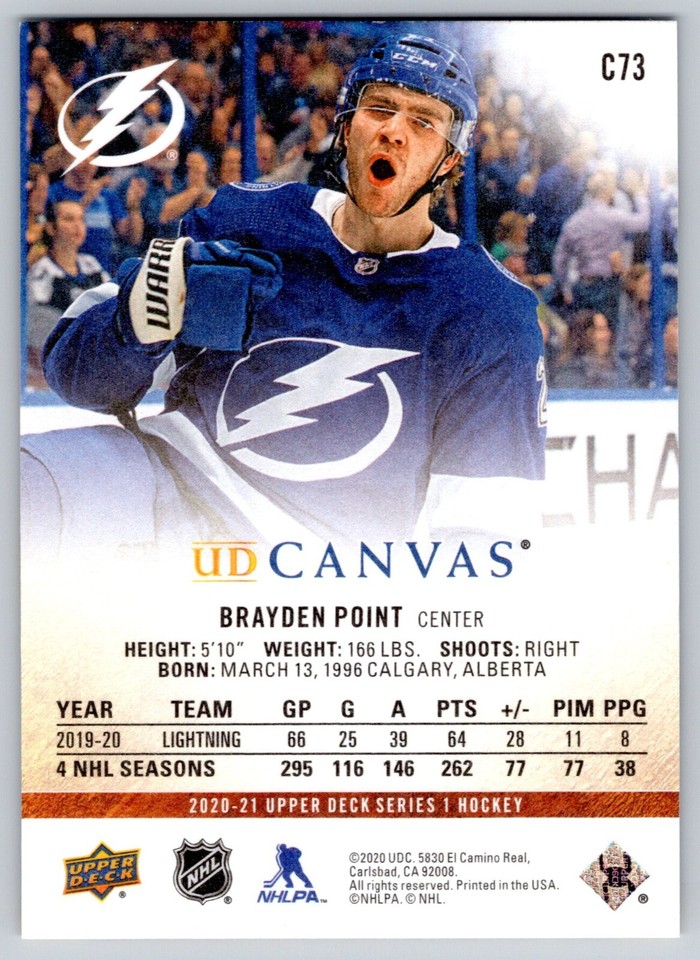 BRAYDEN POINT 2020-21 UPPER DECK CANVAS 20-21 NO C73 37508 | eBay