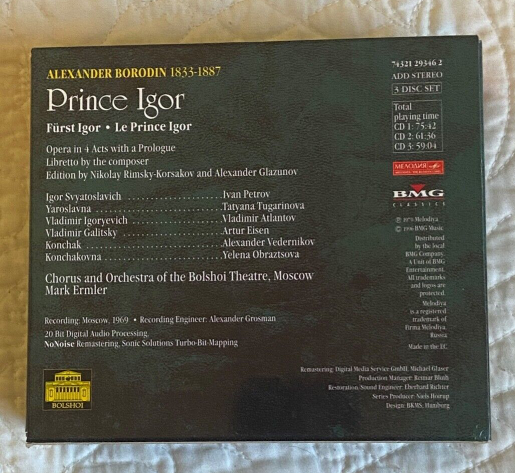 BORODIN "PRINCE IGOR" 3-CD + Booklet BOX SET * BOLSHOI THEATRE ...