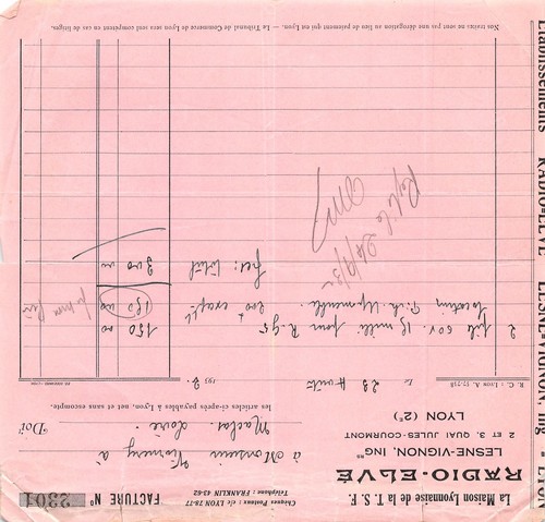 Invoice 1932 RADIO ELVE A LYON - M. VIORNERY A MACLAS | eBay