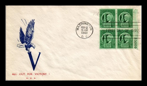 DR JIM STAMPS US COVER WWII FOUR FREEDOMS FDC SCOTT 908 PLATE BLOCK ...