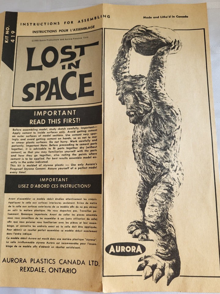 1960'S AURORA LOST IN SPACE MODEL KIT INSTRUCTION MANUAL ORIGINAL ...