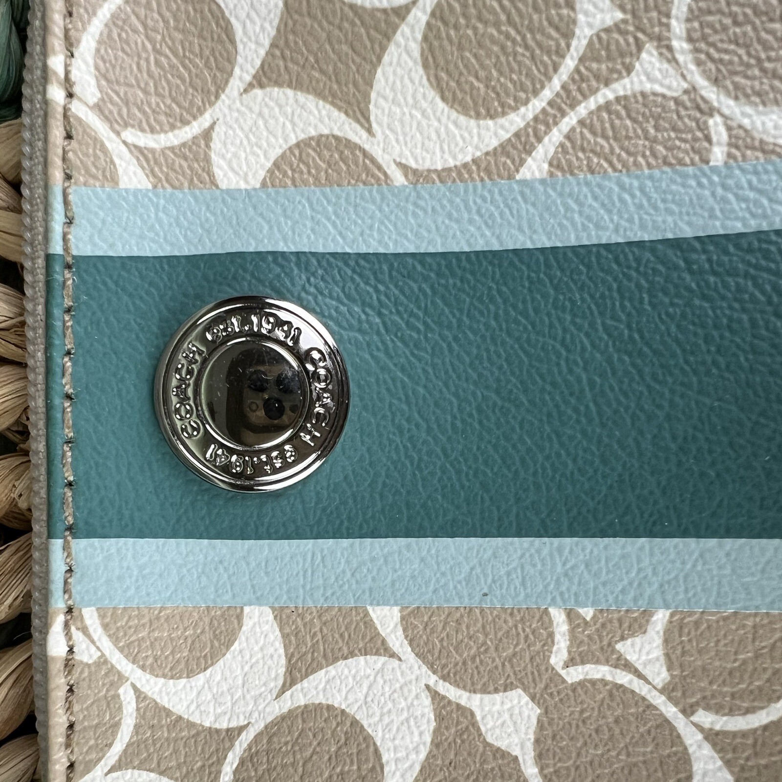 Coach Pebbled Leather Signature C Light Blue Zip Top … - Gem