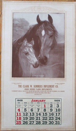John Deere Tractor Farm Supply 1925 Advertising Calendar 12x21 Poster ...