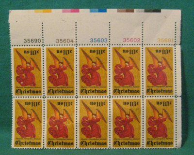10c Christmas Angel Stamps-MNH Plate Block of 10-Scott #1550-Issued ...