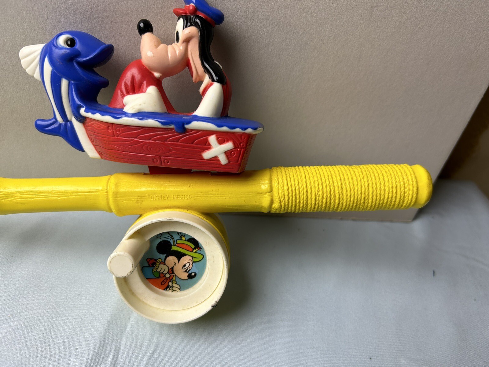 Vintage Disney Fishing Rod Goofy In A Boat Toy Pole With Cheese Yellow ...