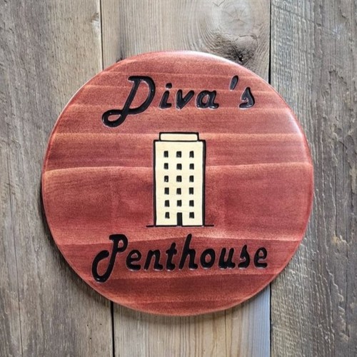 Gay Pride Diva's Penthouse Carved Wooden Sign Front Door Fireplace ...