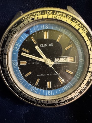 Vintage Clinton world timer watch automatic works | eBay