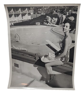 1960's Photo - Lady On Bench In Swimsuit by Fancy Hotel Pool 8 x 10 MPH ...