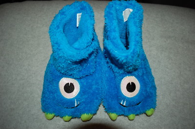 Toddler Boys BLUE ONE EYED MONSTER SLIPPERS High Top INDOOR Hook & Loop ...