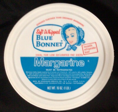 Vintage Pre-Owned Late 1960s-early 1970s Blue Bonnet Margarine Tub w ...