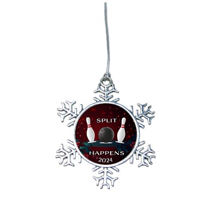 Split Happens Bowling Ball Pin 2024 Silver Snowflake Christmas Ornament ...