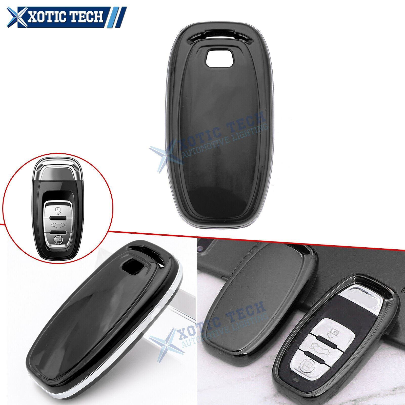 For Audi A3 A4 A5 A6 A8 Remote Smart Key Fob Case Glossy Black Shell ...