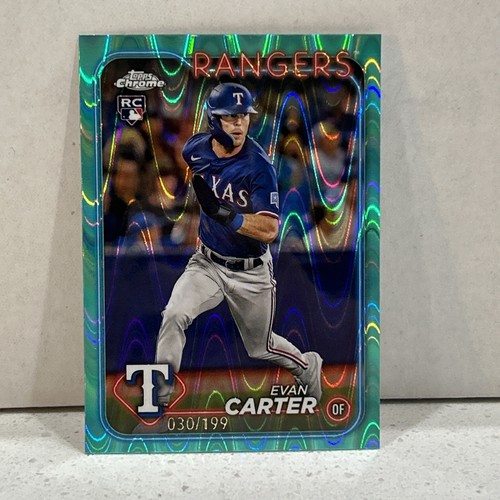 2024 Topps Chrome Evan Carter Rookie Aqua RayWave /199 #136 Rc Rangers ...