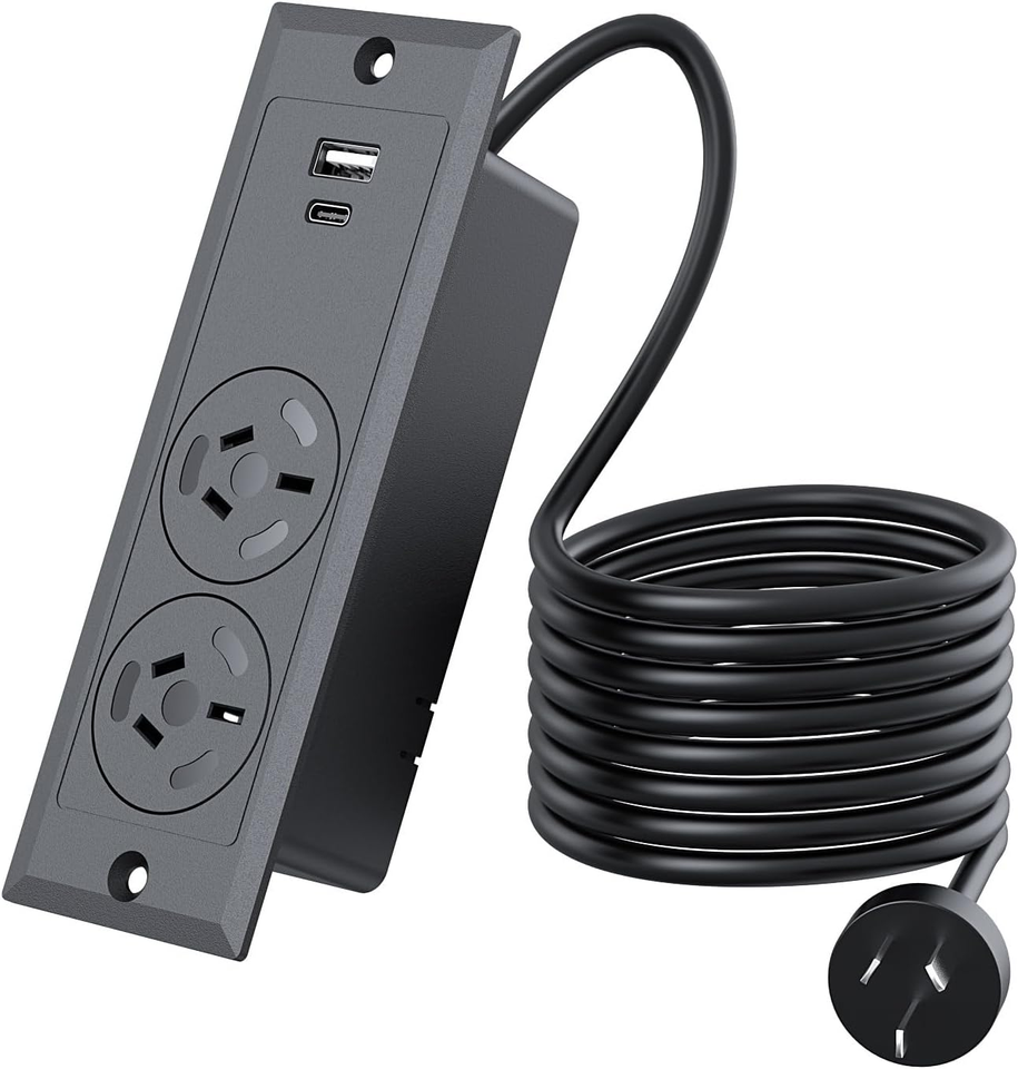 Recessed Power Board, Recessed Power Strip with 2 Outlets, PD 20W USB A ...