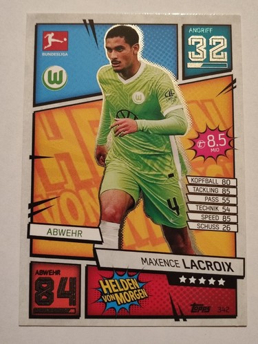 MAXENCE LACROIX VFL WOLFSBURG FUSSBALL BUNDESLIGA TOPPS MATCH ATTAX ...