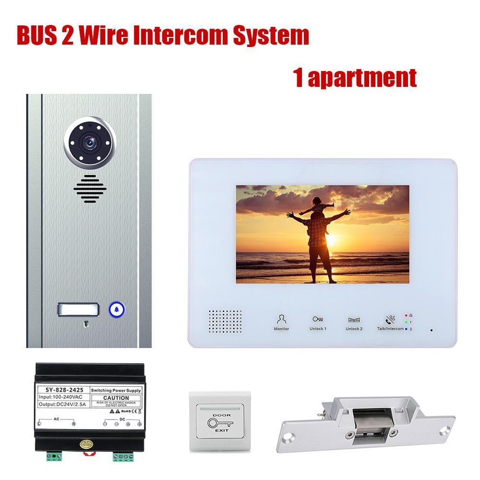 BUS 2 Wire Intercom systems Kit 1/2/3/4 Units Apartment 7 Inch Video ...