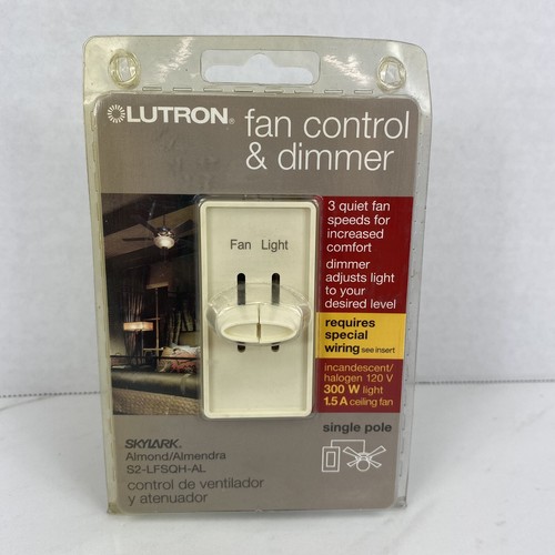 Lutron 300 Watt Single-Pole Dual Fan Control & Dimmer Light Almond NOS ...
