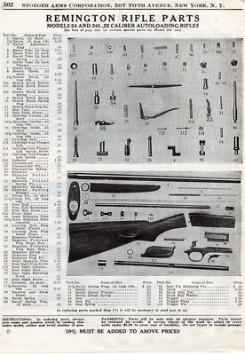 1942 Print Ad of Remington Model 24 & 241 Autoloading Rifle Parts List ...