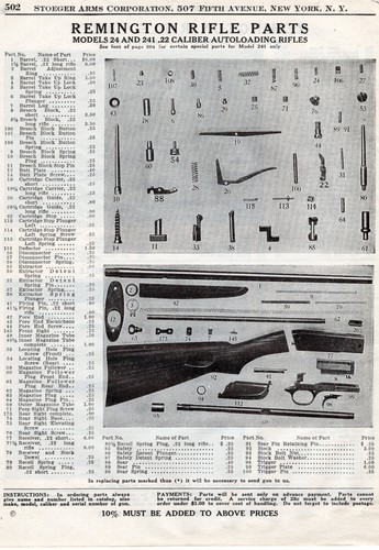 1942 Print Ad of Remington Model 24 & 241 Autoloading Rifle Parts List ...