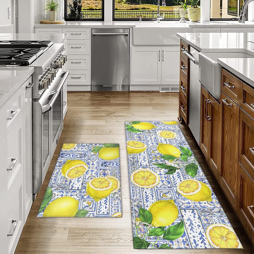 Lemon Kitchen Rug Mat Watercolor Lemon Kitchen Rugs Sets of 2 Washable ...