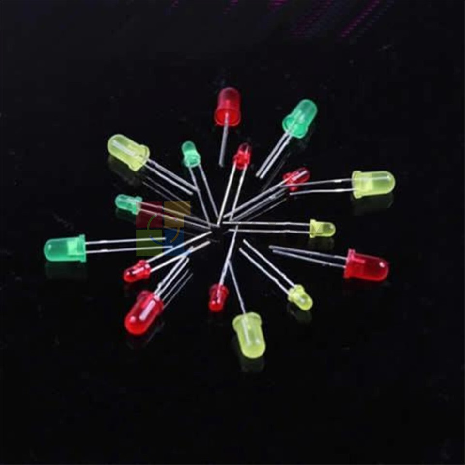 100PCS Round Head Light Emitting Diode LED 3mm 5mm Red Green Yellow Mix ...