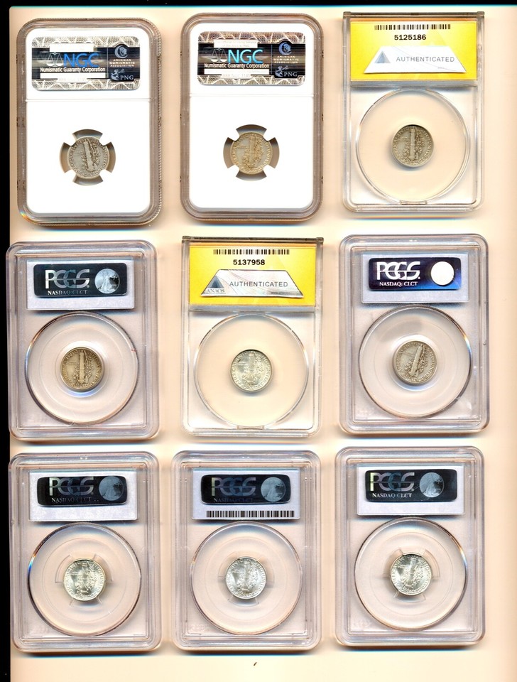 Complete Top Drawer Mercury Dimes Two 1916d. Many Professionally Graded ...