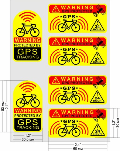 6 X GPS Tracking Warning Stickers Sign Bicycle Bike Theft Prevention ...