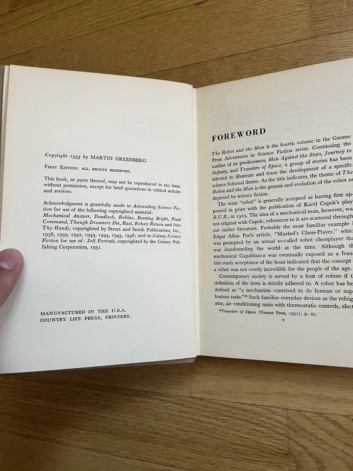 The Robot and the Man Edited by Martin Greenberg - 1953 1st Gnome Press ...