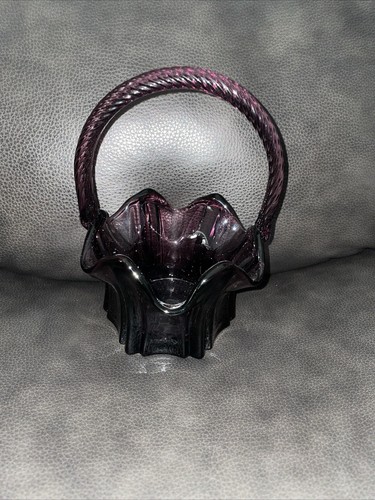 Fenton Amethyst Vulcan Basket w/Twisted Rope Handle. Condition is ...