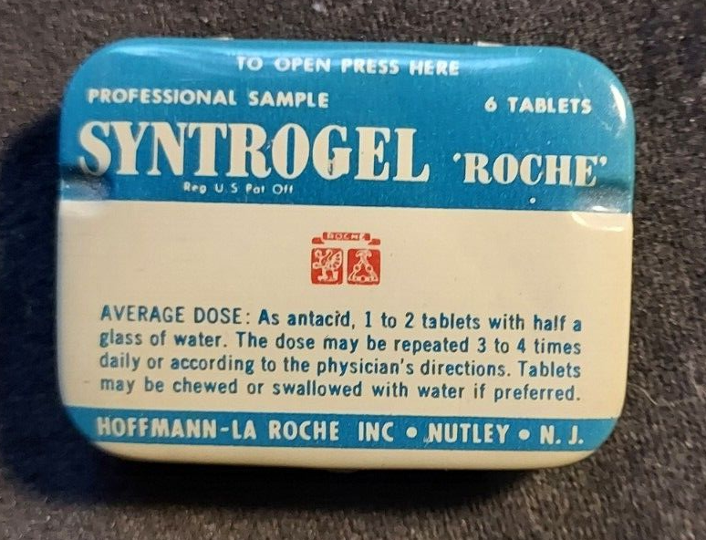 Old Advertising Medicine Tin Syntrogel Roche Hoffman La Roche Nutley NJ ...