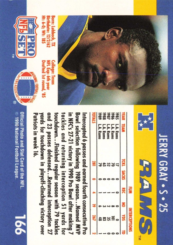 Jerry Gray 1990 Pro Set #166 Los Angeles Rams | eBay