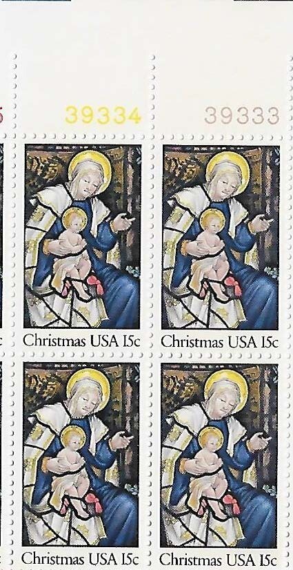 US Christmas Madonna & Child 15c Stamp Plate Block of 4 Scott #1842 | eBay