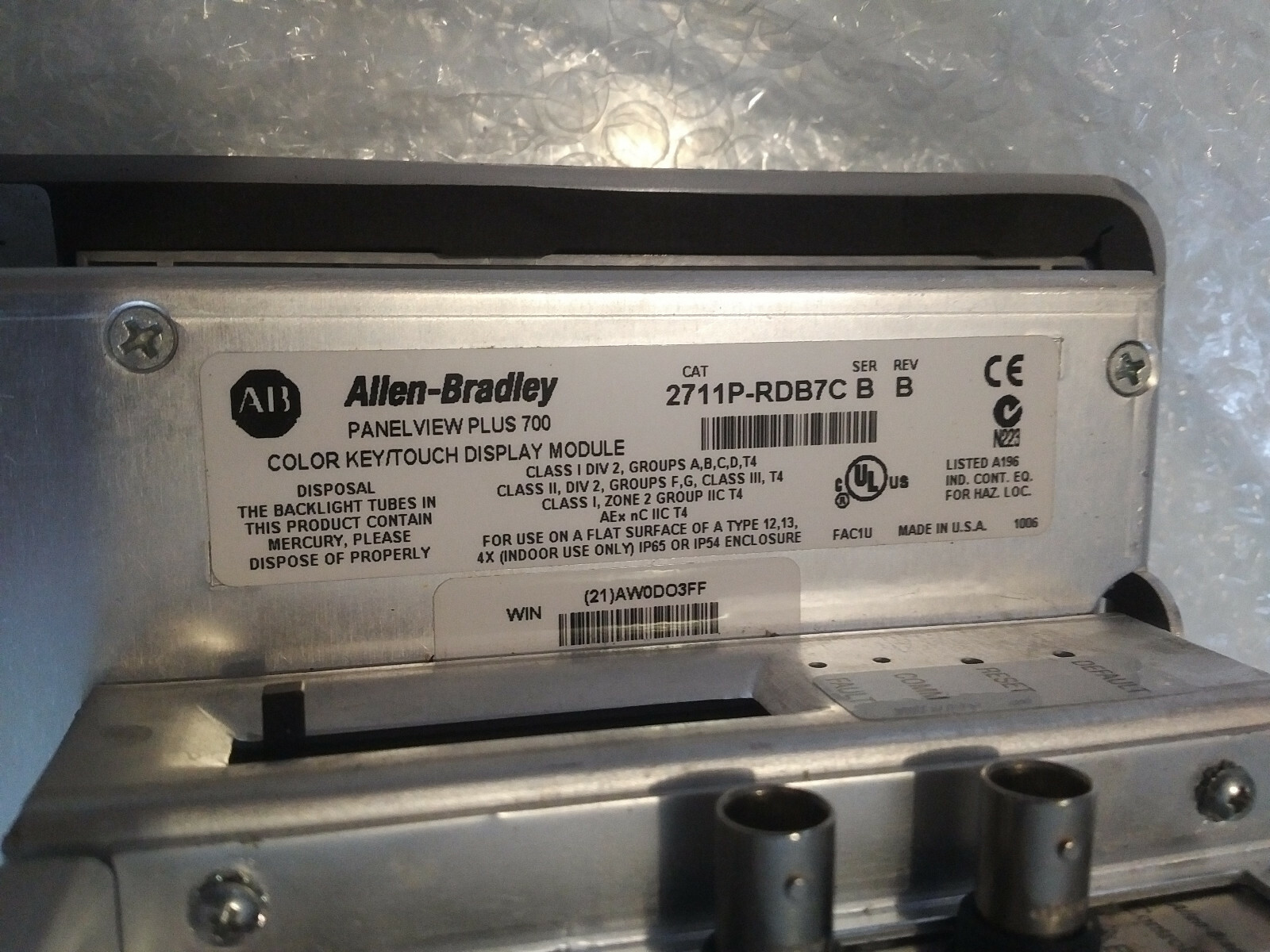 2711P-B7C15D1/ Allen Bradley 2711P-RDB7C Panel View Plus 700+2711P ...