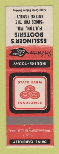 Matchbook Cover - State Farm Insurance Esslinger's Shoes Fulton MO | eBay