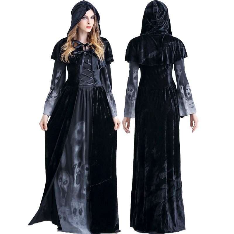 Adult Women Halloween Cosplay Party Witch Uniform Black Costume Fancy ...